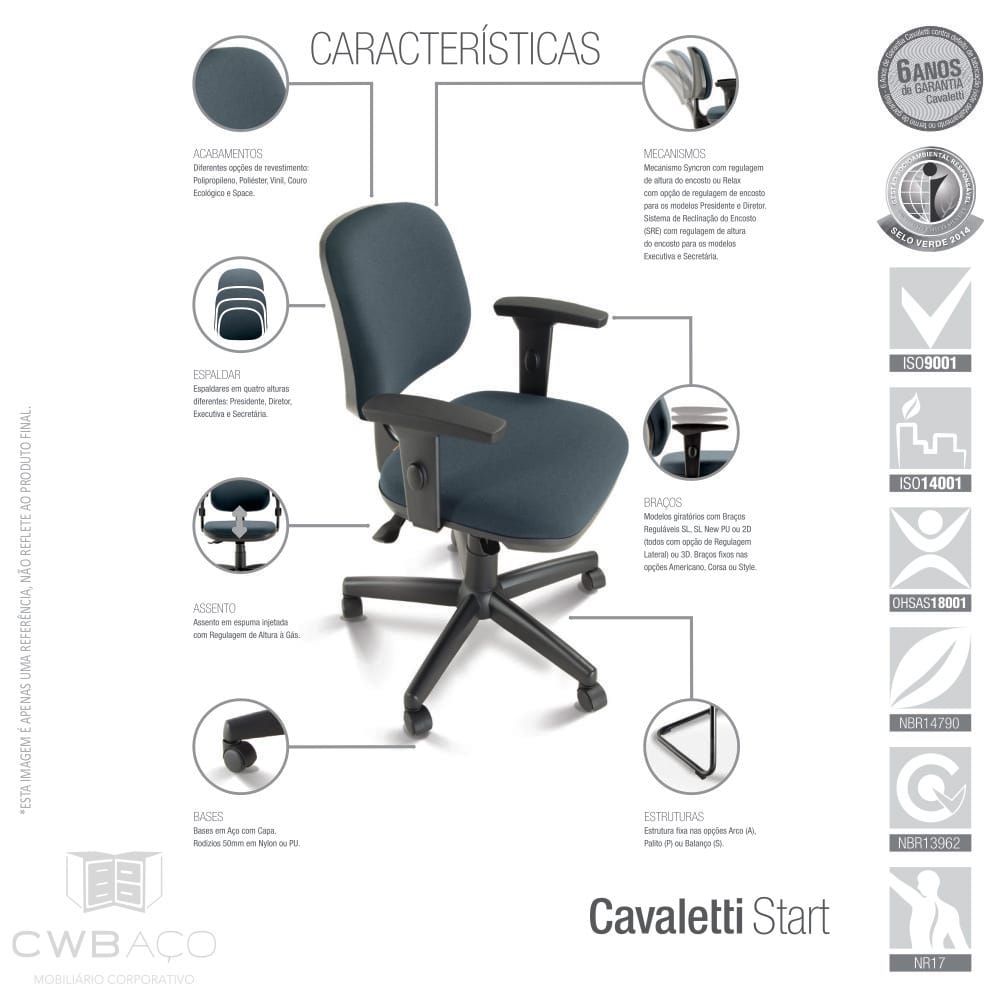 Cadeira Executiva Giratória - Linha Start - Cavaletti | CWB Aço